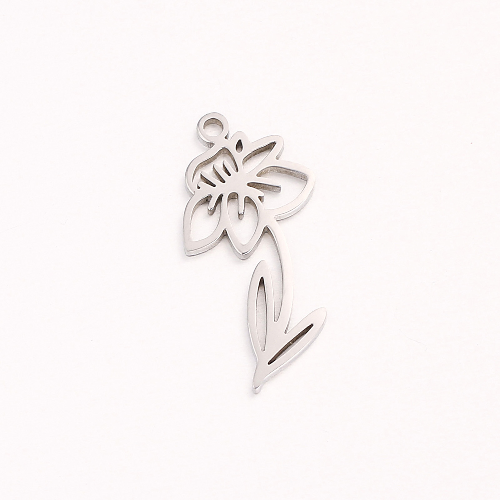 8seasons. 304 Stainless Steel Birth Month Flower Charms Hollow 10mm x 20mm
